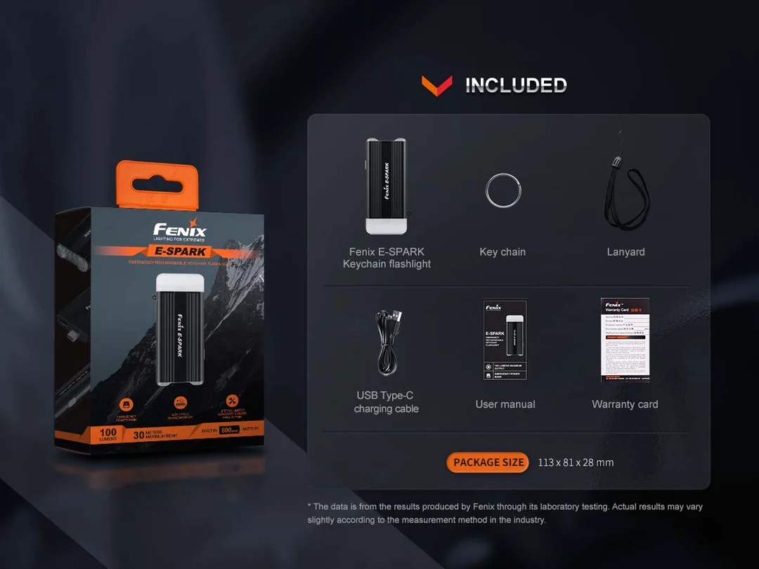 FENIX E-SPARK KEYCHAIN FLASHLIGHT & EMERGENCY POWER BANK