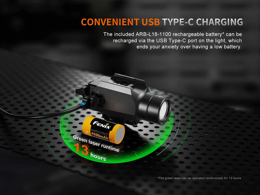 FENIX GL23R RECHARGEABLE WEAPON LIGHT WITH GREEN LASER